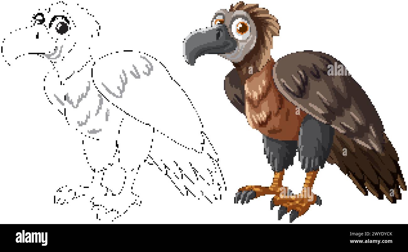 Vector transition from line art to colored vulture Stock Vector Image ...