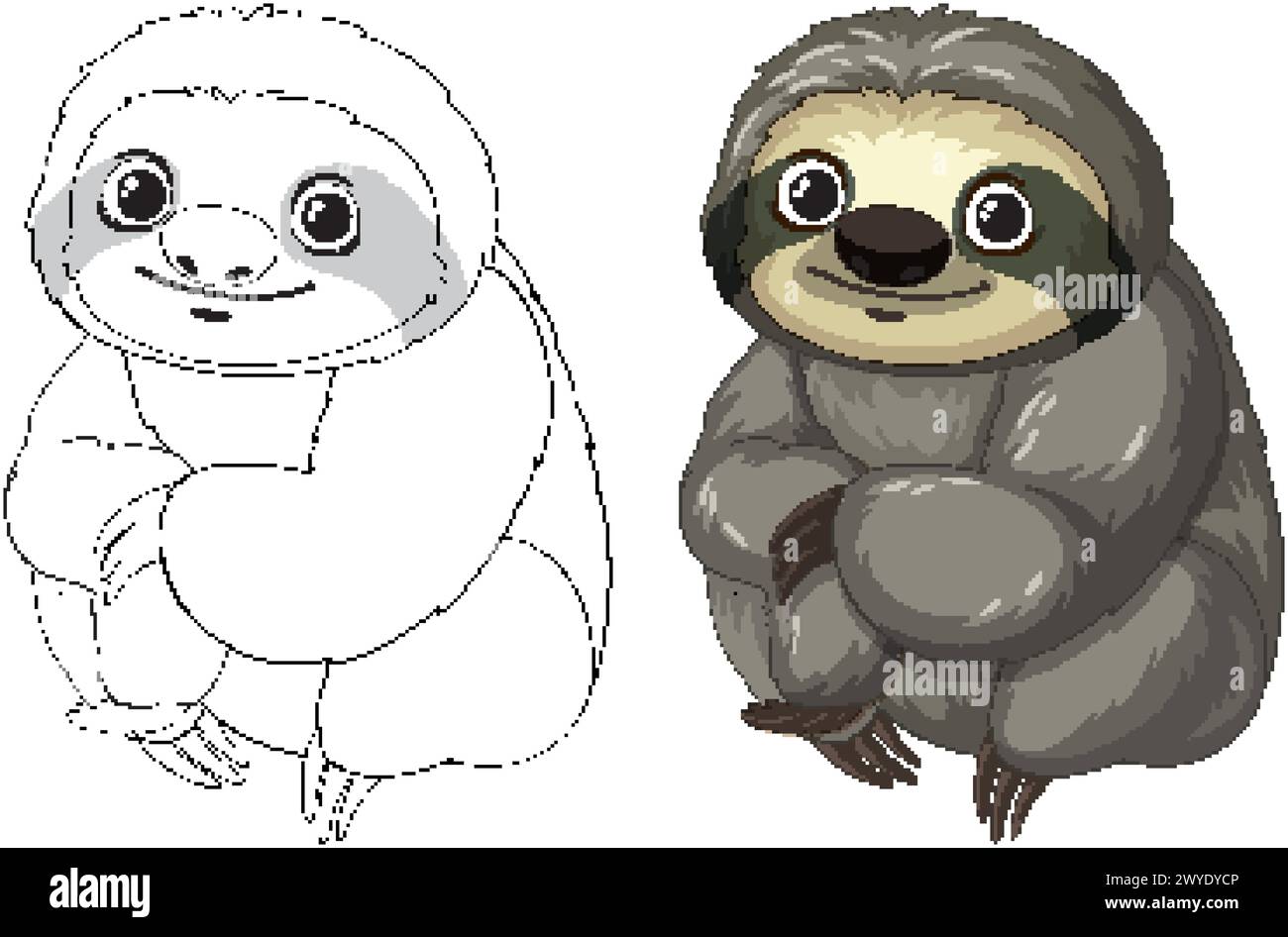 Vector artwork of a sloth in color and outline Stock Vector Image & Art ...
