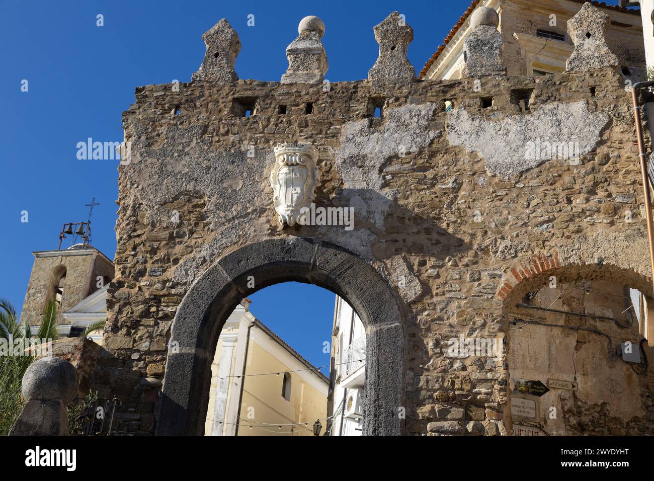 Entrance door of The Angevin-Aragonese castle of Agropoli, a small town ...