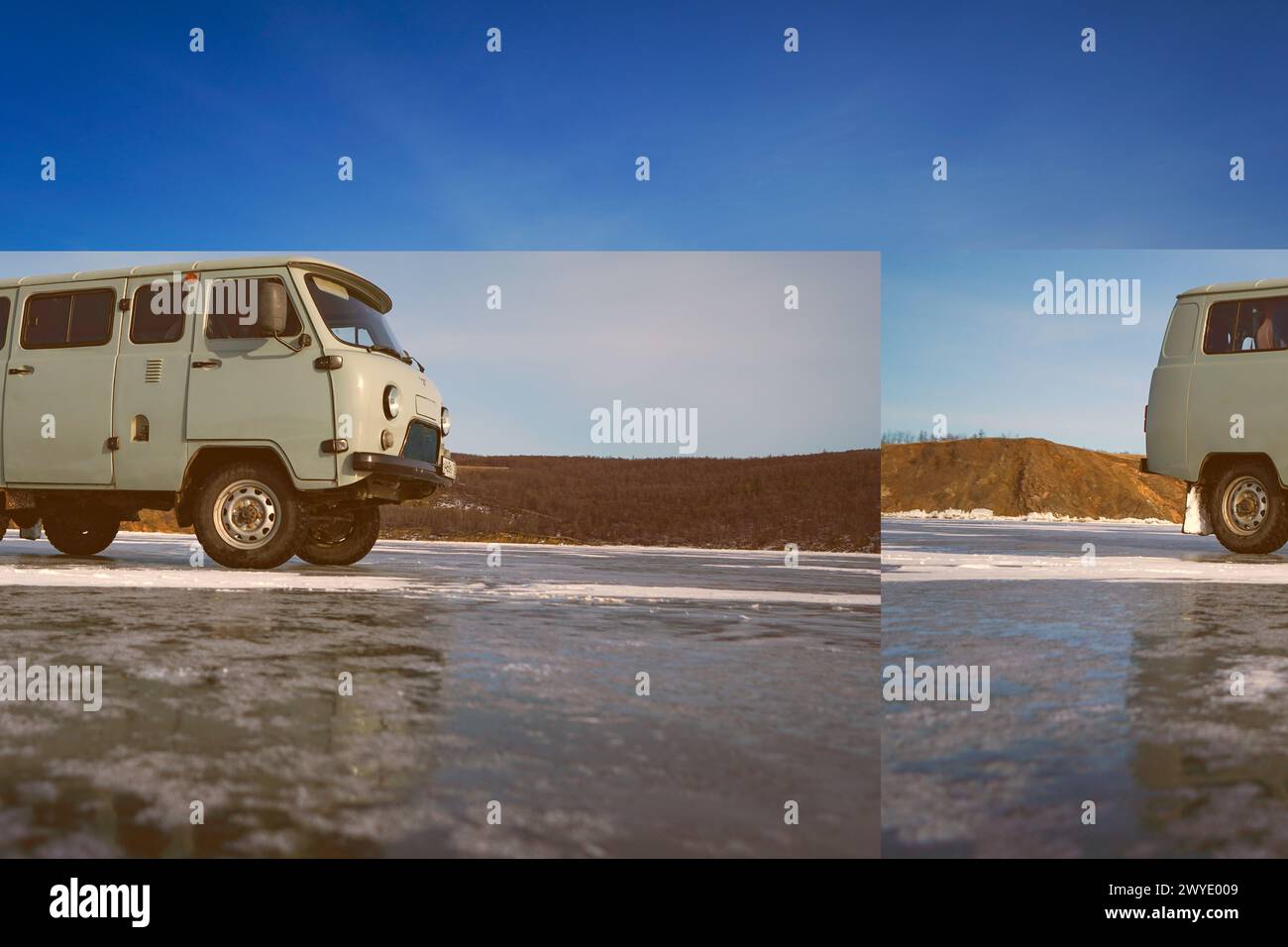 April 3, 2024, Olkhon Island, Russia: A Russian minivan is seen on the ...