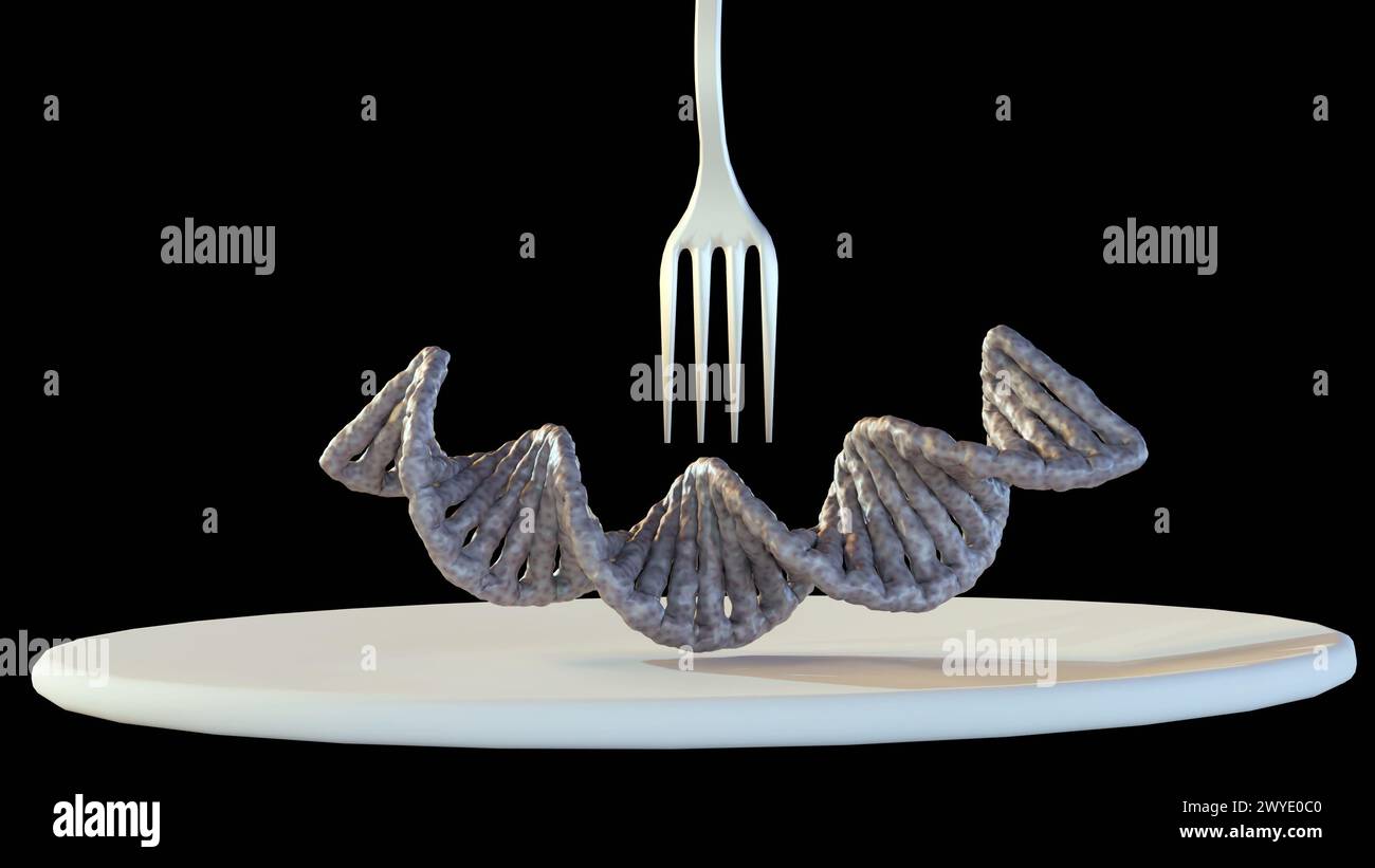 3d rendering of a stainless steel fork with a double helix structure on ...