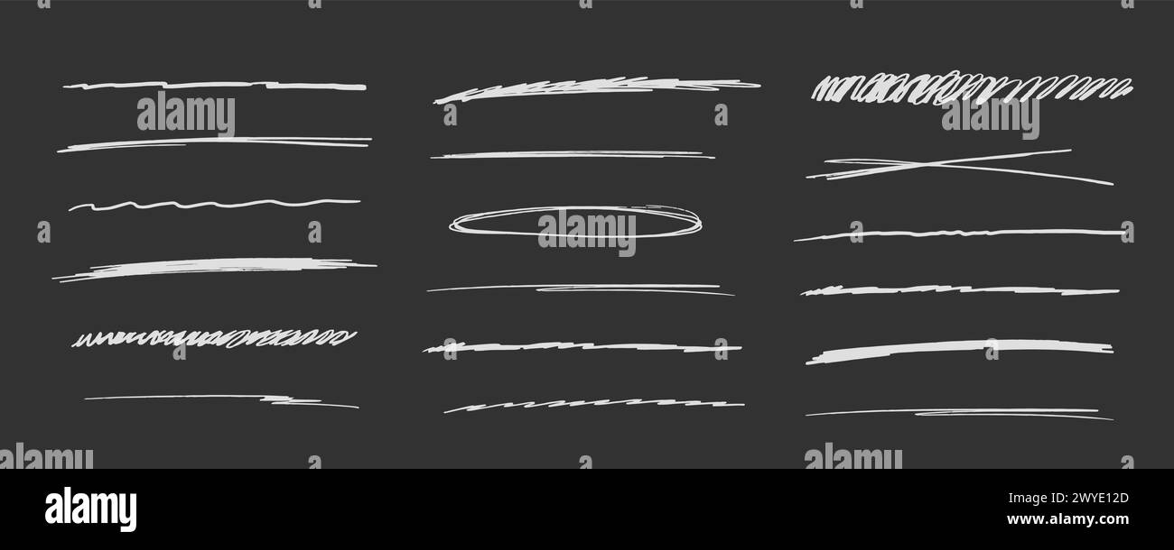 Strikethrough underlines, set chalk stroke, marker lines grunge curve ...