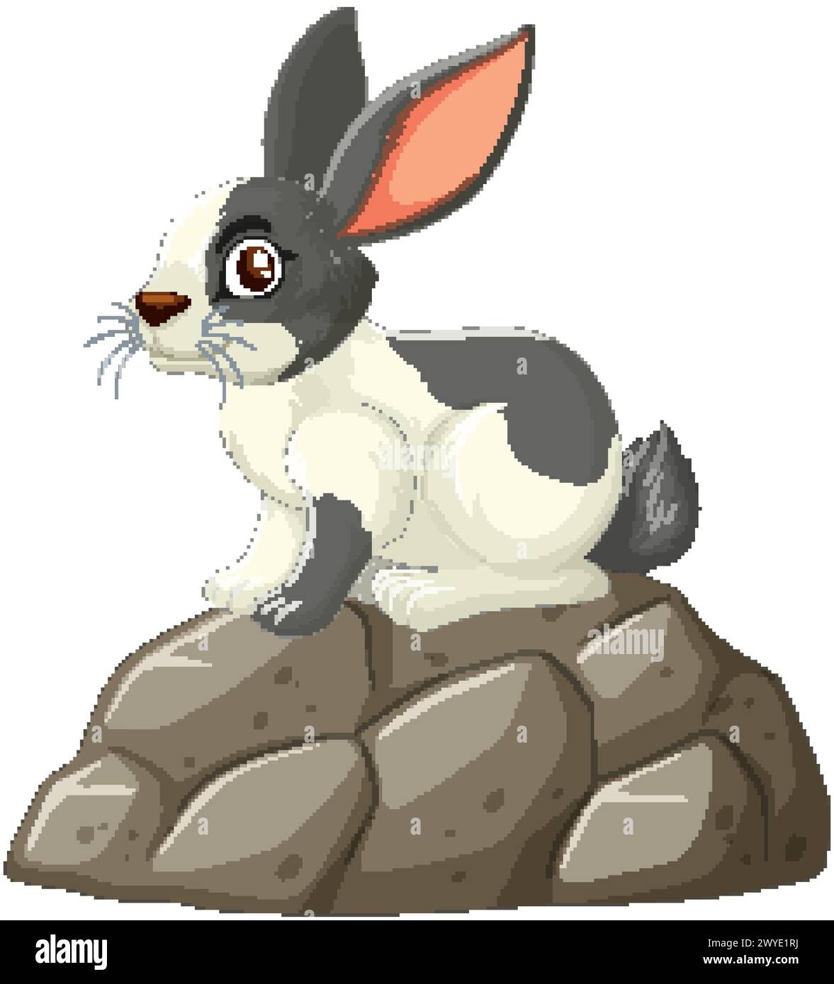 Vector illustration of a rabbit sitting on rocks Stock Vector Image ...