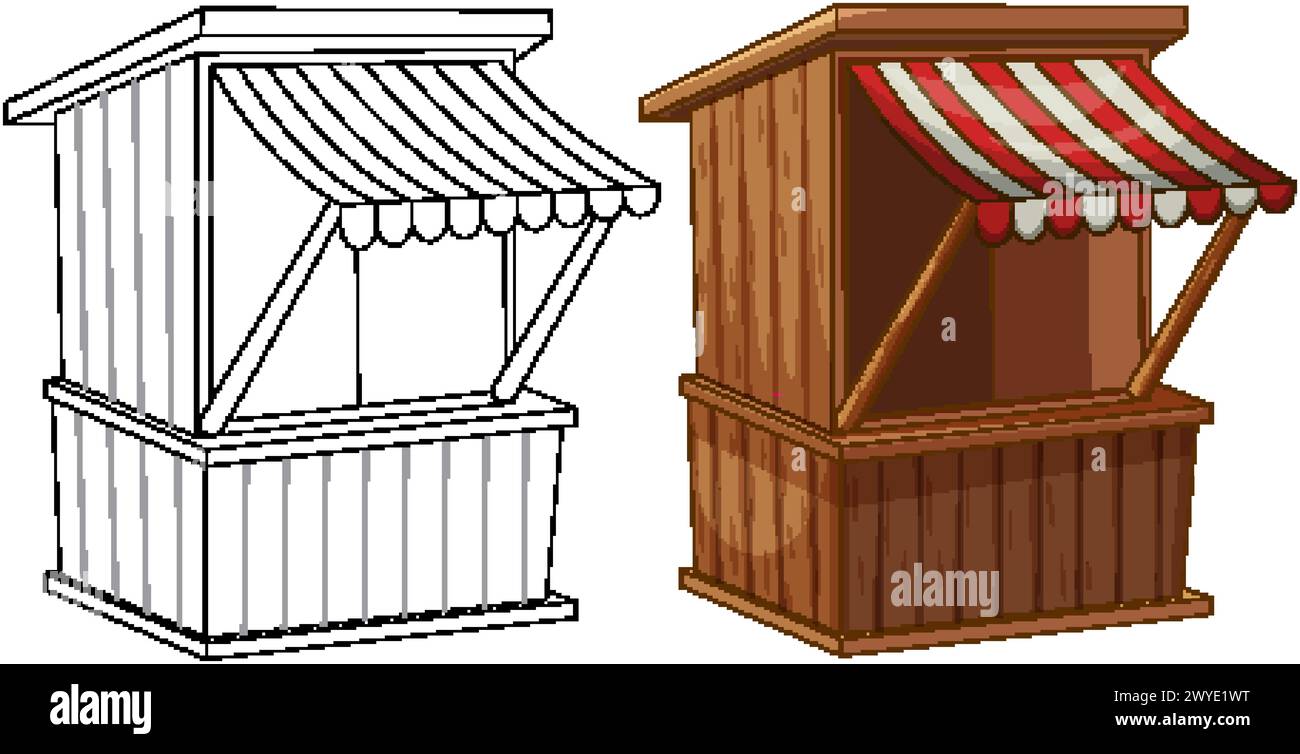 Two market stalls, one colored and one outlined Stock Vector Image ...