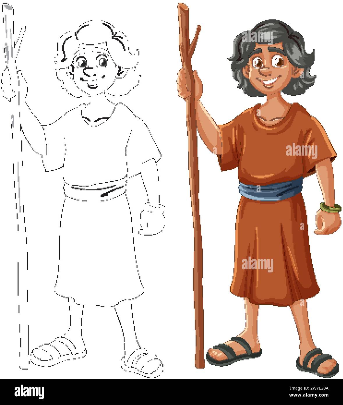 Colorful and line art of a happy young shepherd Stock Vector Image ...