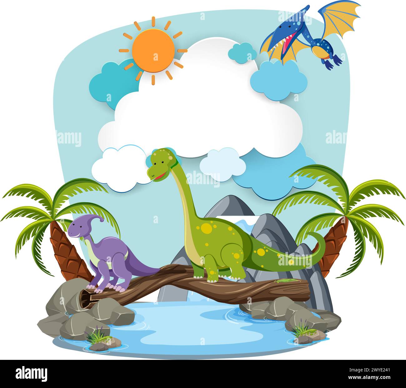 Colorful dinosaurs with a flying pterosaur overhead Stock Vector Image ...