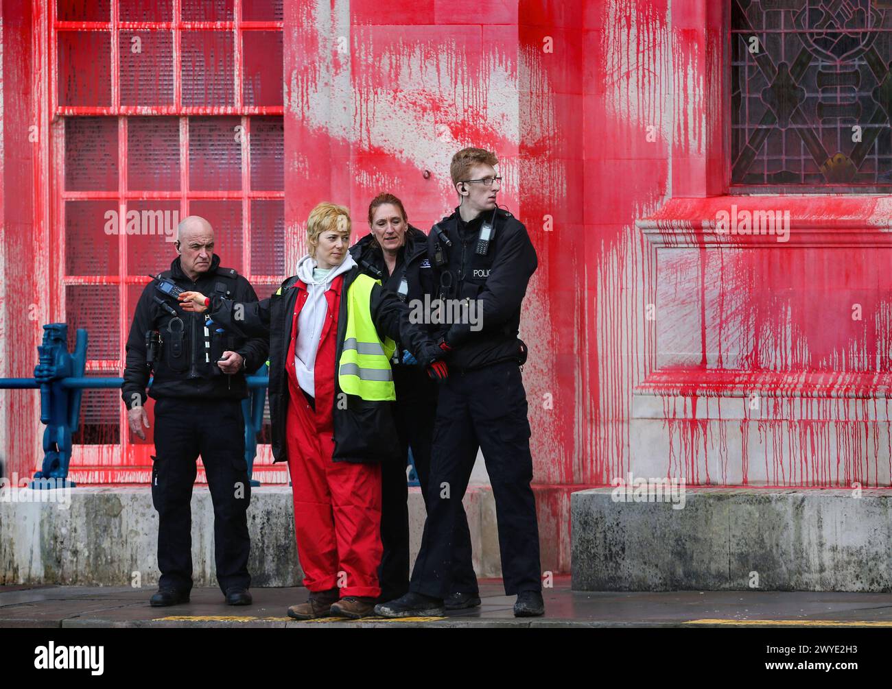 A protester is searched and arrested after being removed from their ...