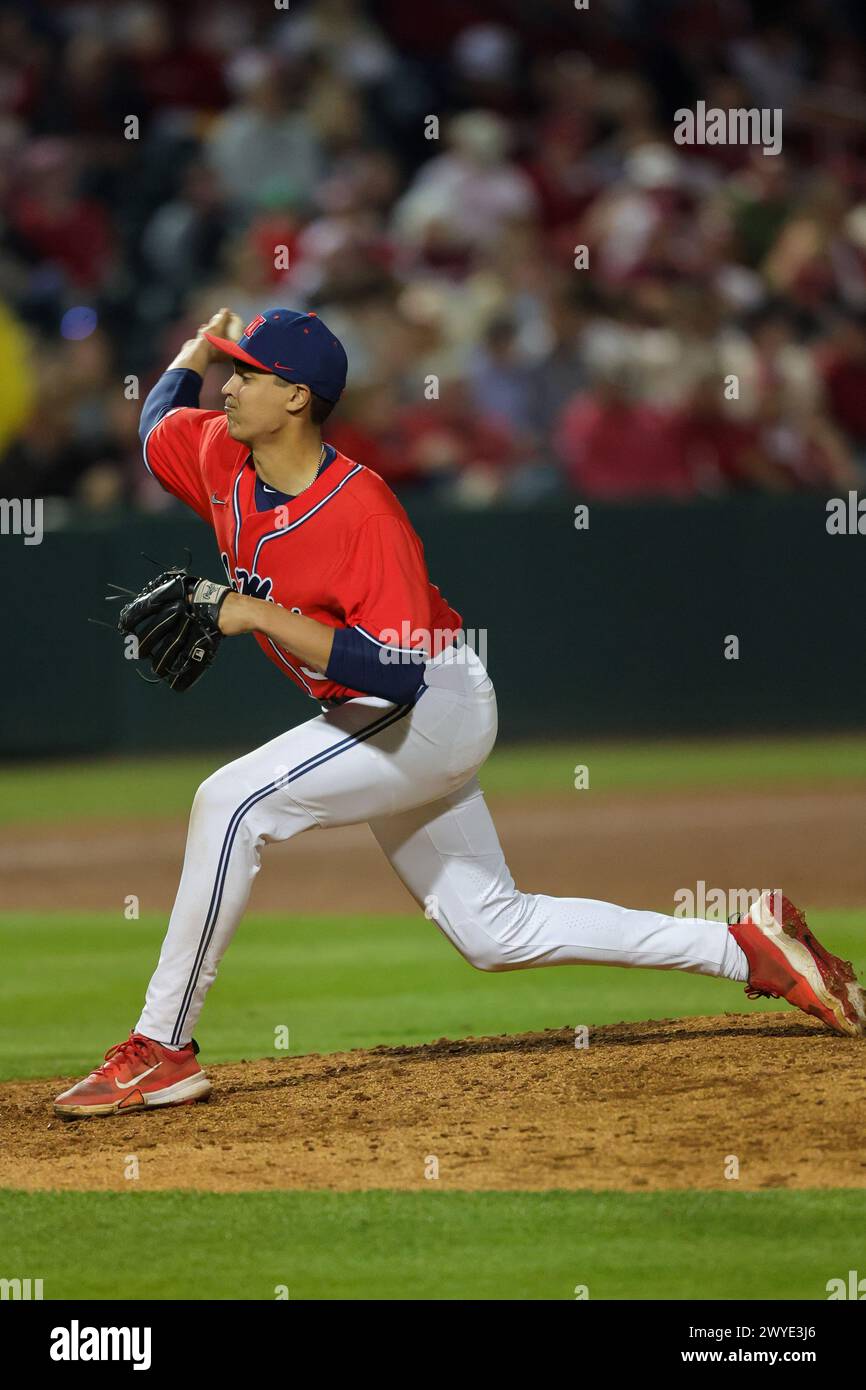 April 5, 2024: Ole Miss pitcher Mason Morris #37 prepares to release ...