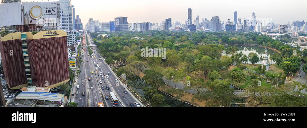 Aerial view of Lumpini district at sunet in Bangkok, Thailand Stock ...