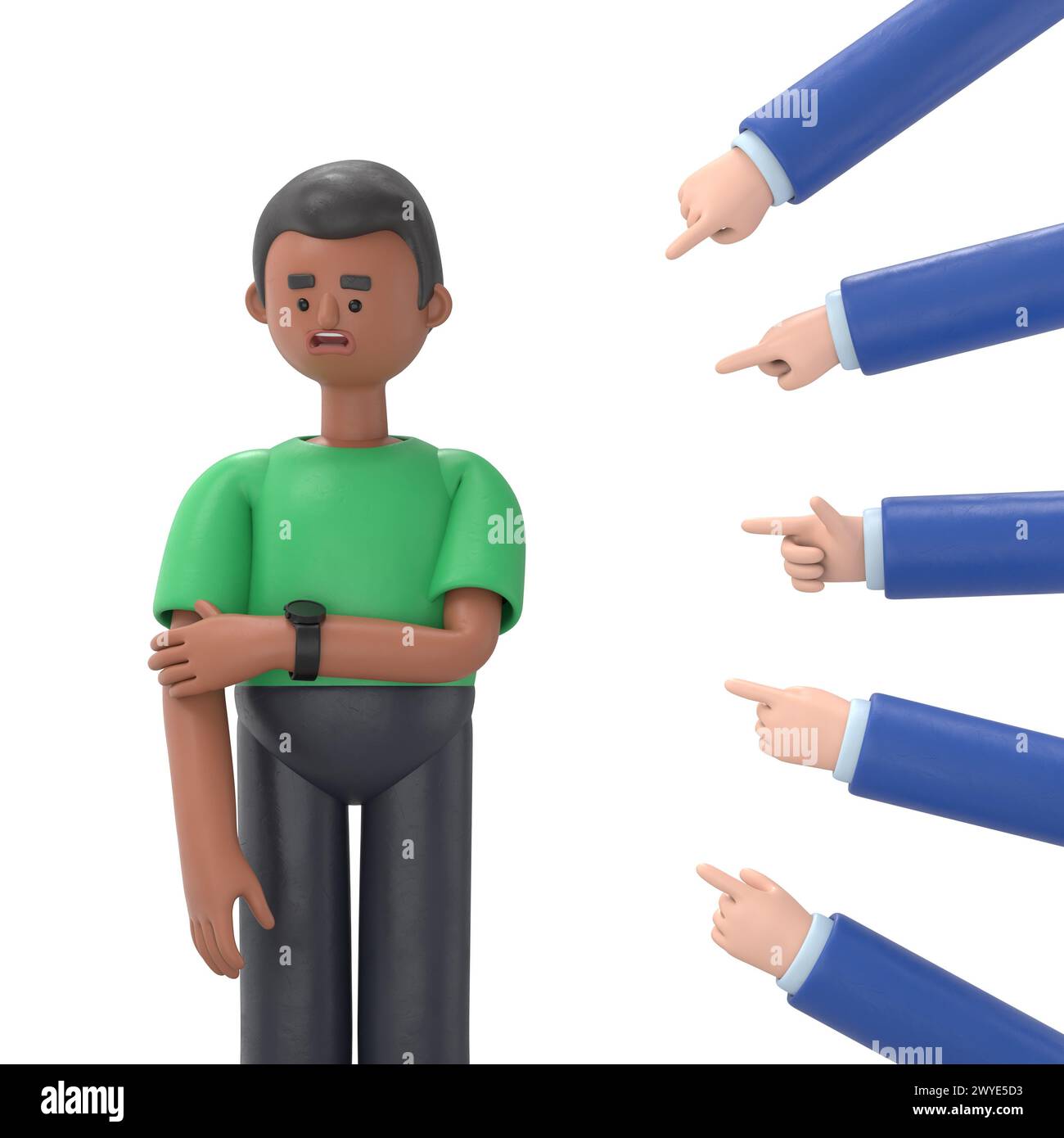 Concept of social censure or accusations. Many hands pointing 3D ...