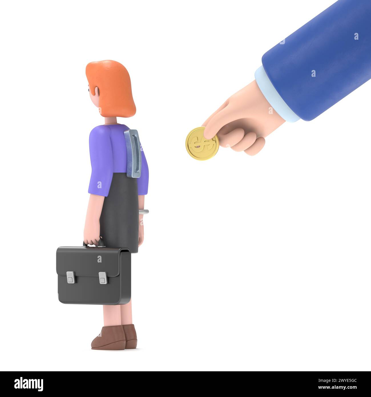 Flat style paying for 3D illustration of businessman. Big hand insert ...