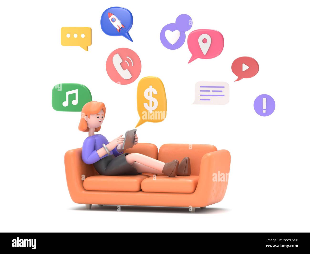 3D illustration of businessman sleeping and dreaming of something. 3D ...