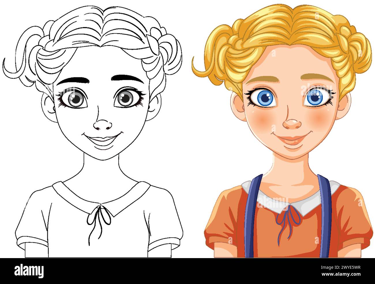 Colorful and line art illustrations of a girl Stock Vector Image & Art ...