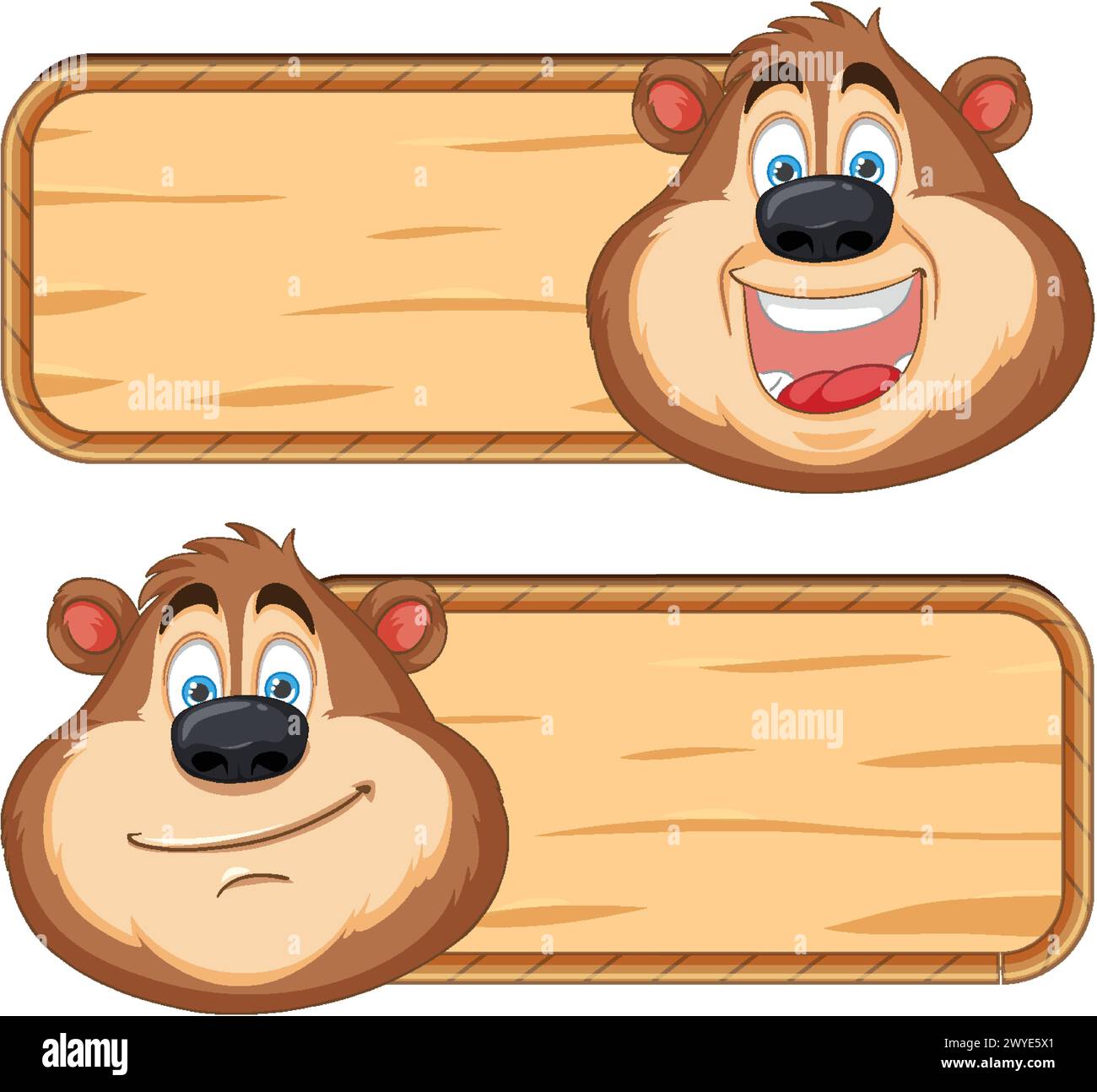 Two illustrations of a happy bear with signboards Stock Vector Image ...