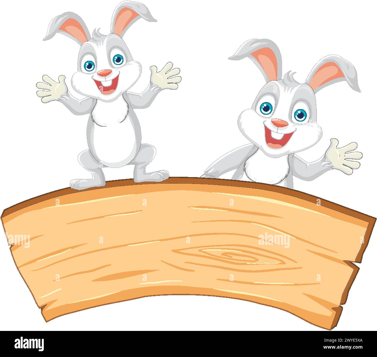 Two cartoon rabbits cheerfully presenting a blank sign Stock Vector ...