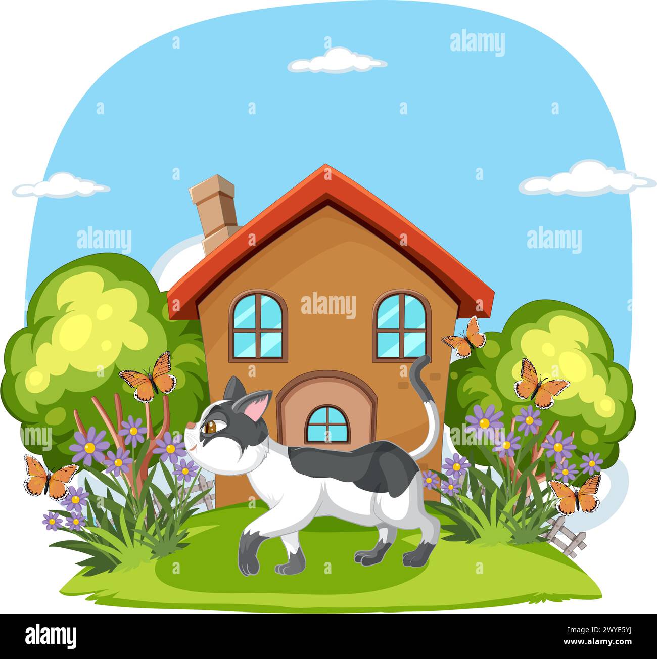 Vector illustration of a cat outside a house Stock Vector Image & Art ...