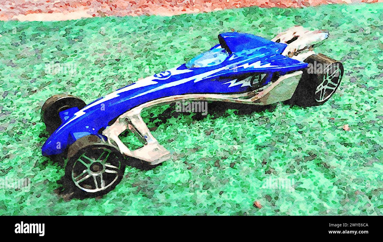 Digital watercolorstyle representing a custom blue dragster Stock Photo ...