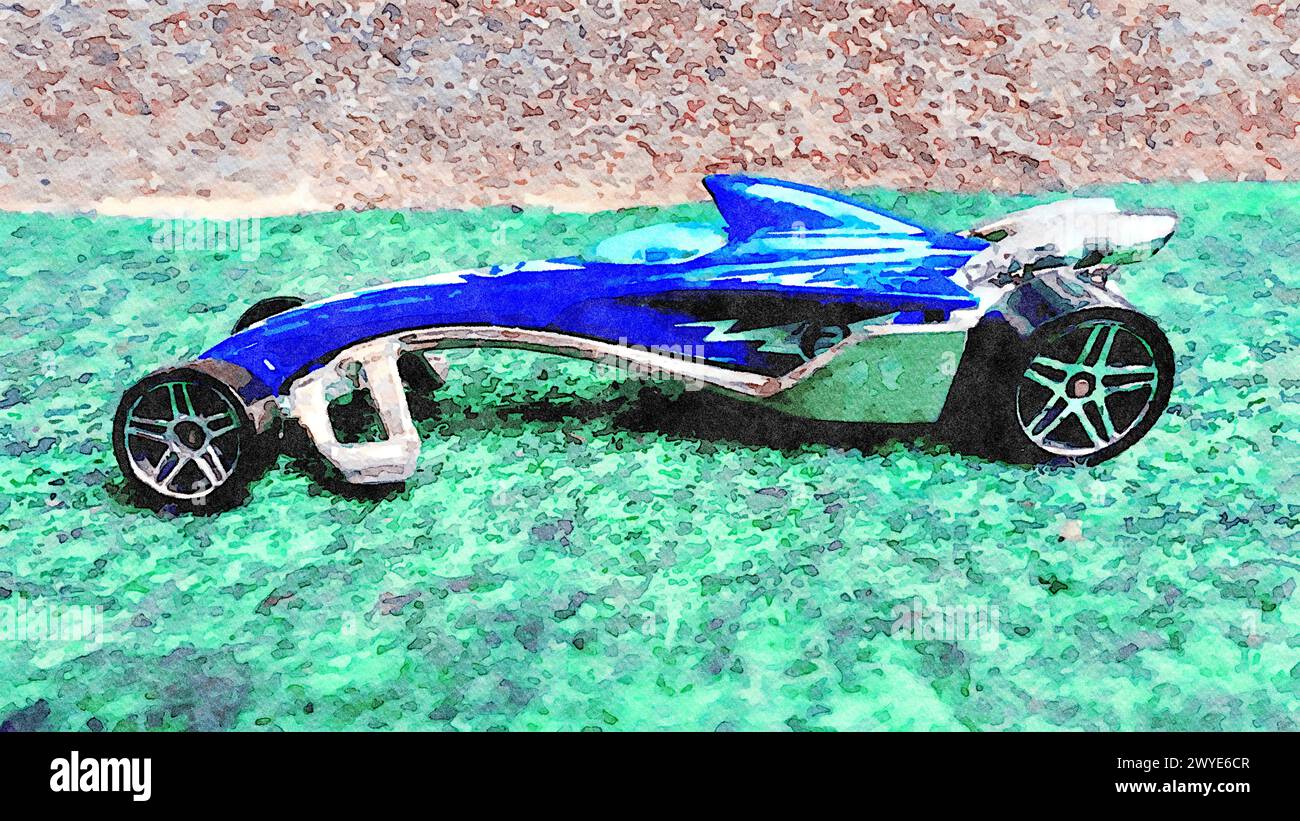 Digital watercolorstyle representing a custom blue dragster Stock Photo ...