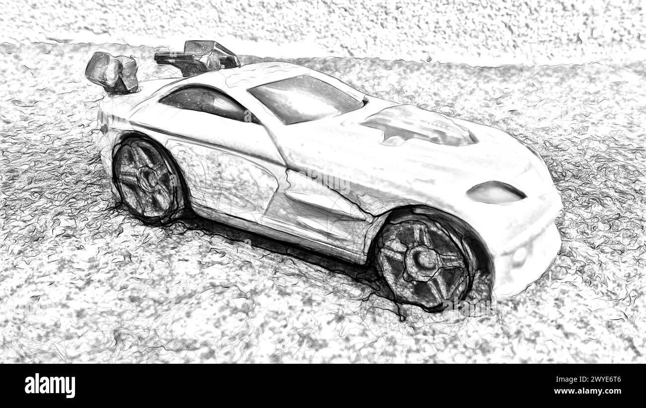 Digital black and white drawing style representing a racing car Stock ...