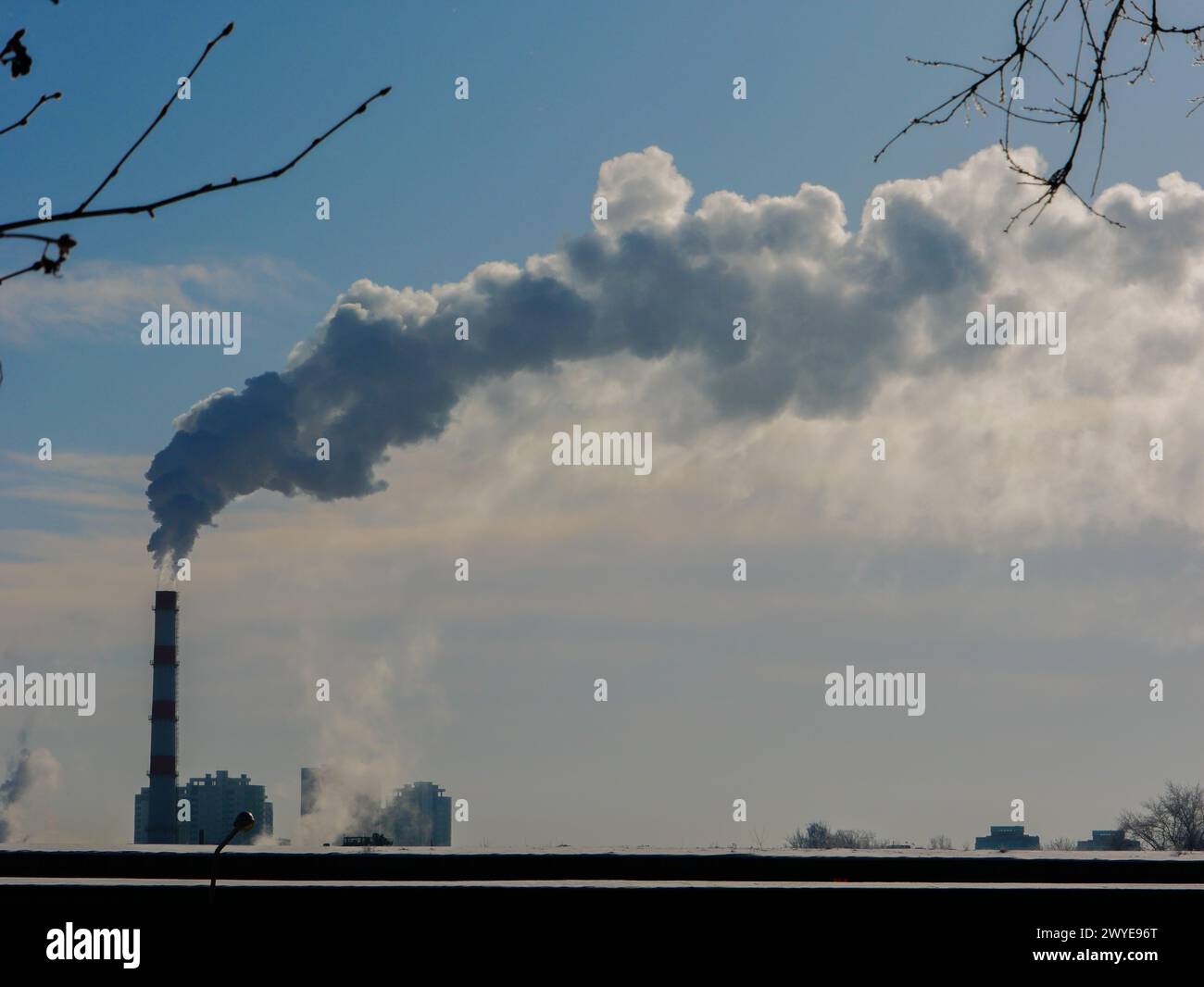 Toxic emissions of toxic gases into the atmosphere. Smoke pollution of ...