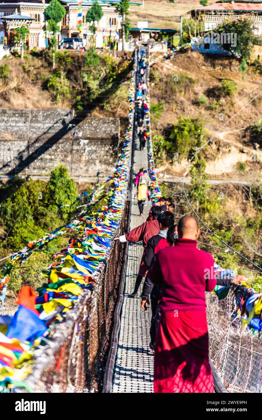 The Punakha Suspension Bridge at the Punakha Dzong in Bhutan Stock ...