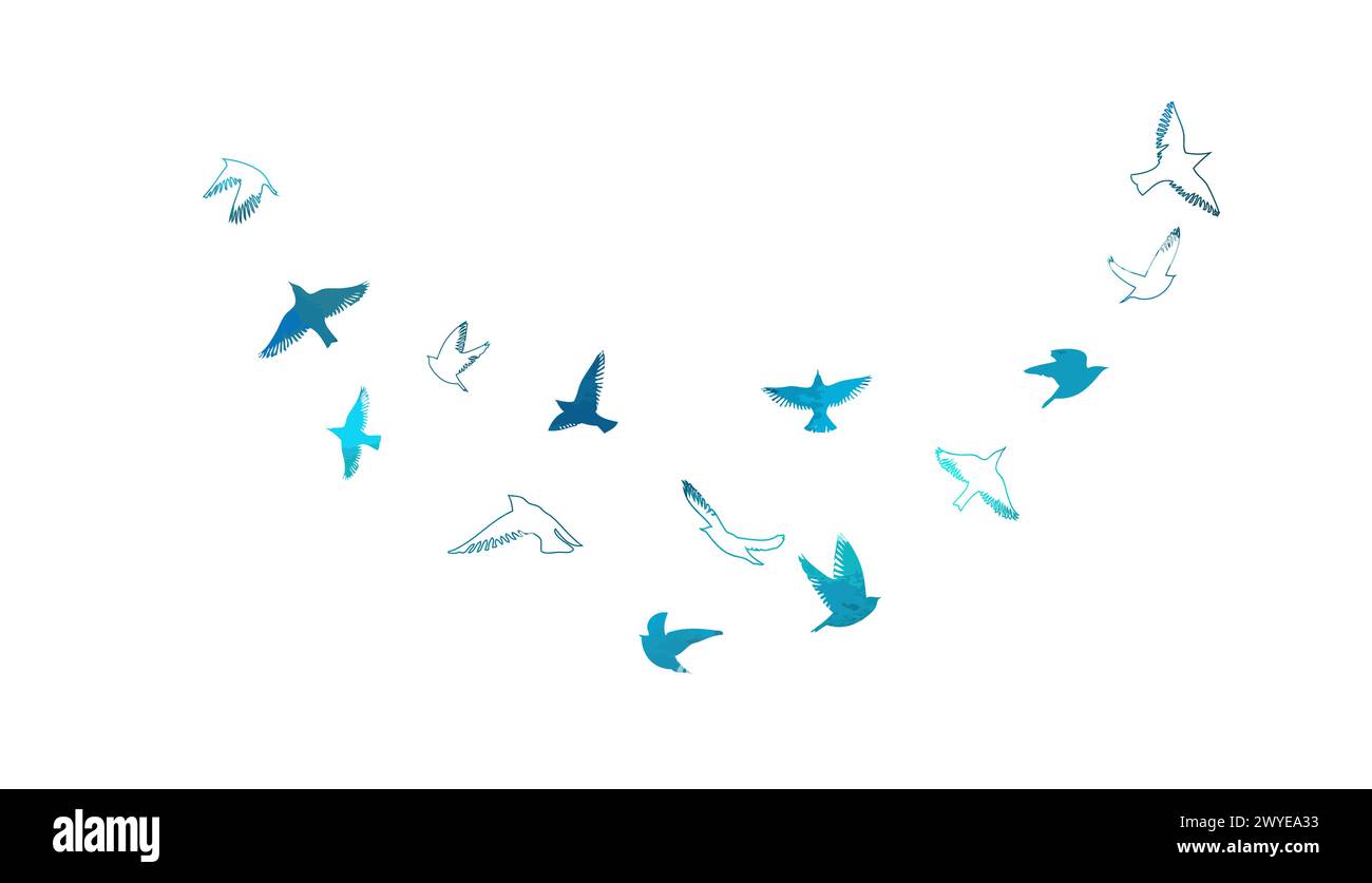 A flock of blue watercolor flying birds. hand drawing. Not AI, Free ...