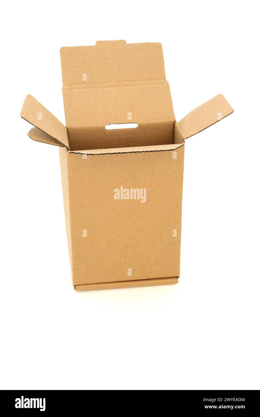 Brown cardboard rectangular shape box on white background ...