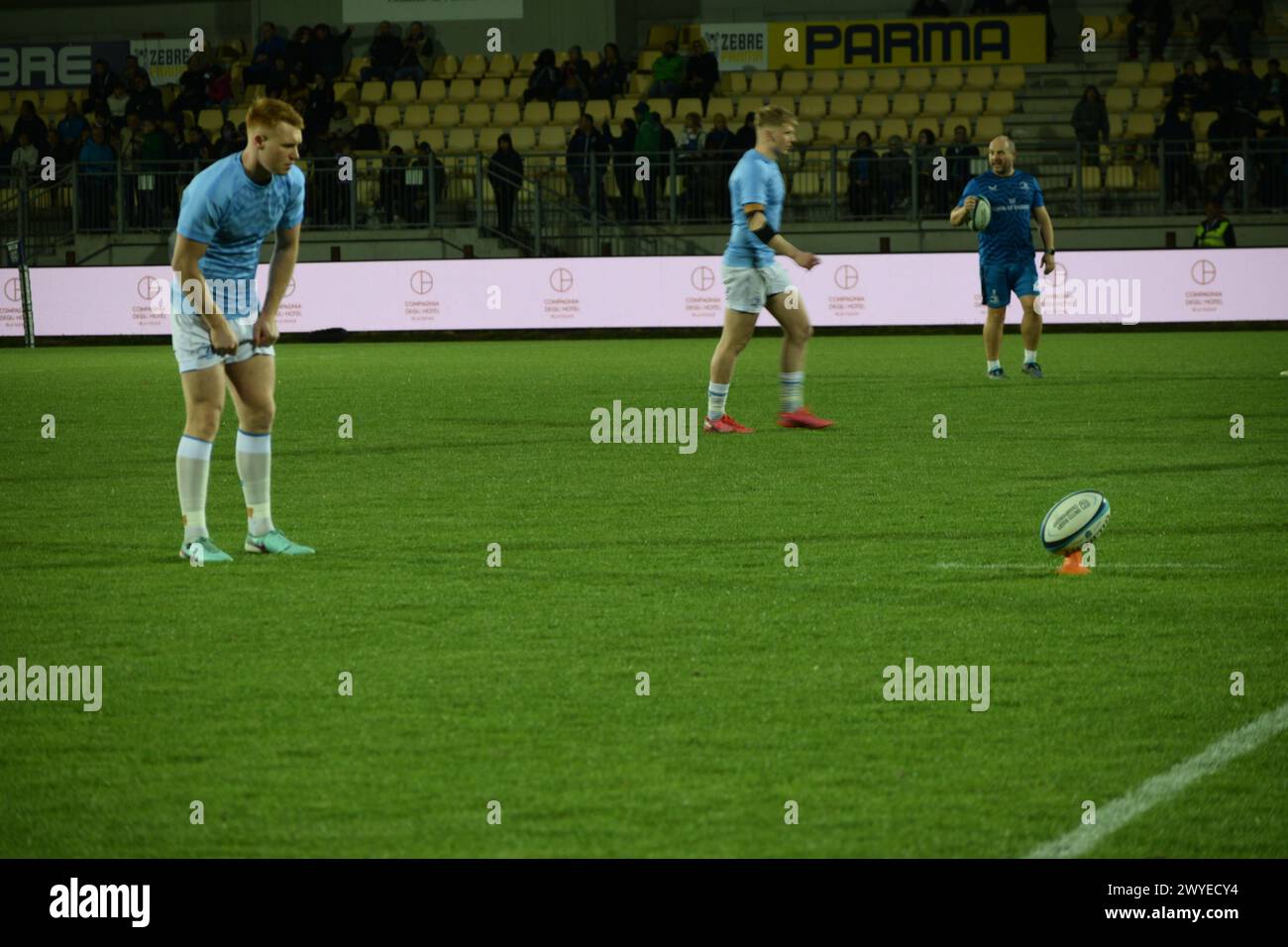 Ciaran Frawley warming up before Zebre Parma v Leinster in the URC ...