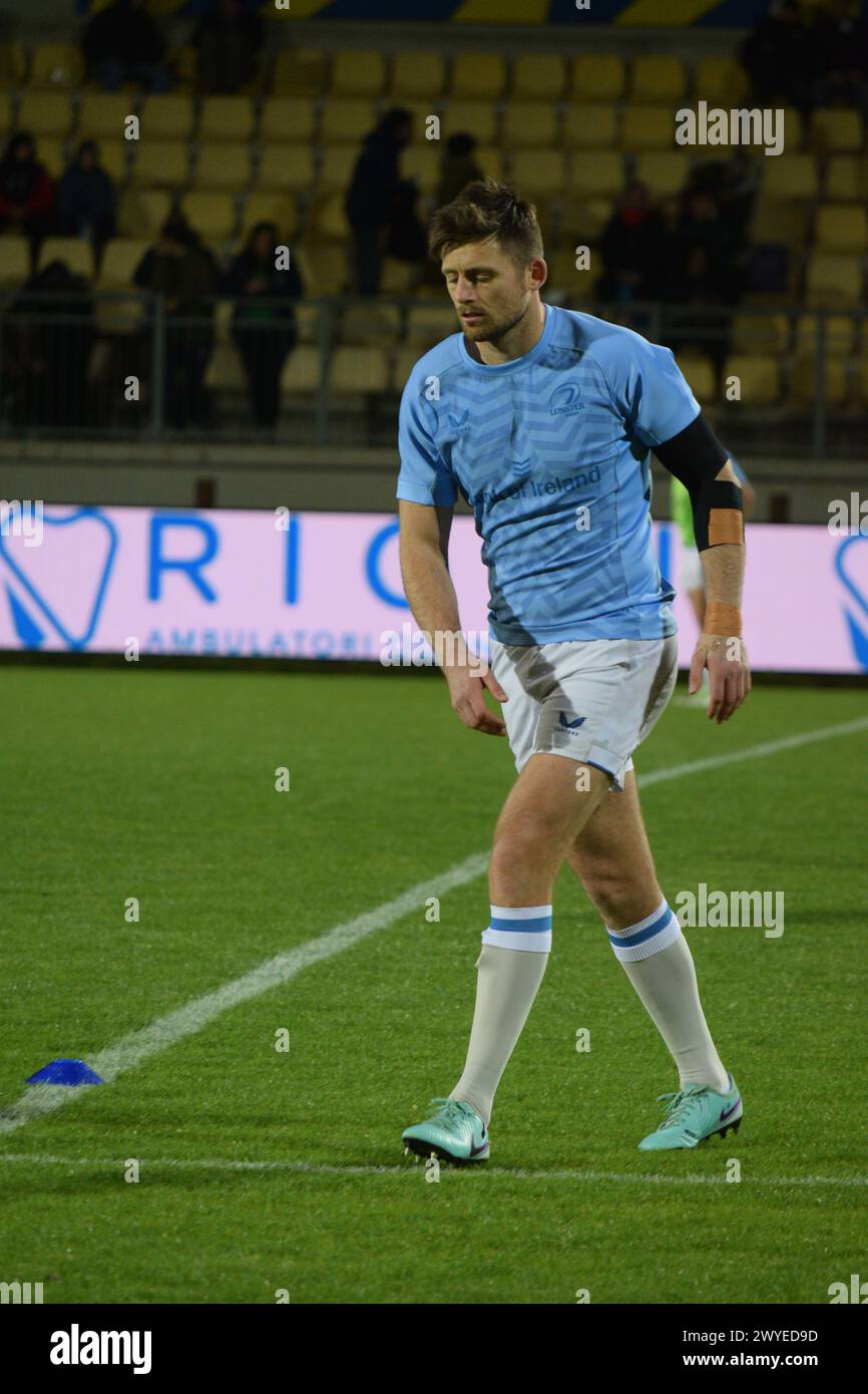 Ross Byrne warming up before Zebre Parma v Leinster in the URC, played ...