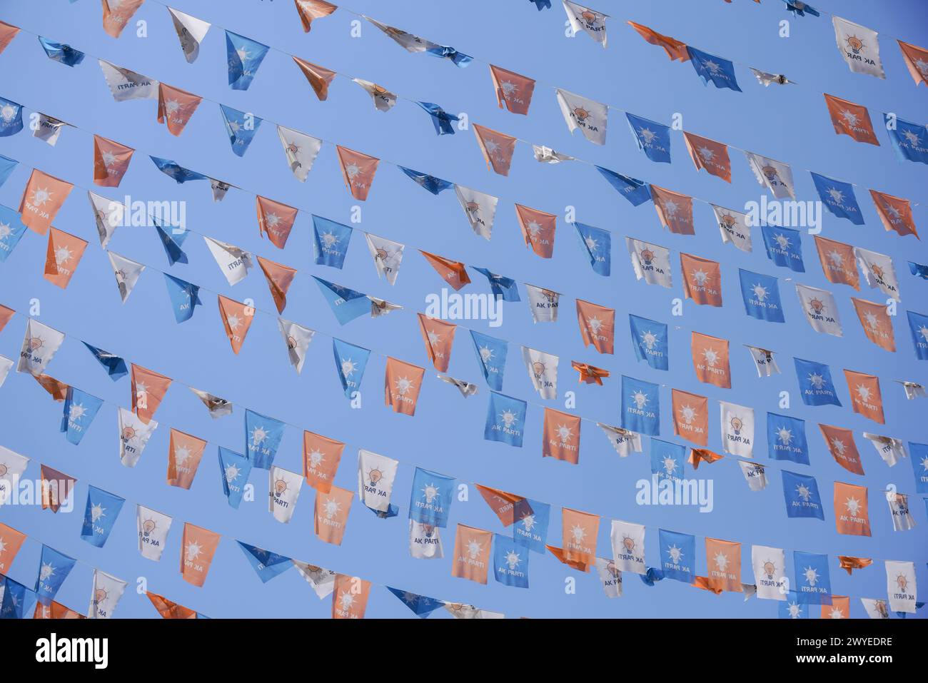 BURSA, TURKIYE - JULY 01, 2023: Justice and Development Party flags ...