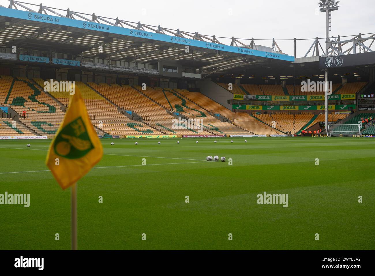 Norwich City FC corner flag before the Sky Bet Championship match ...