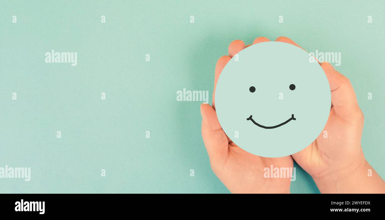 Happy smiling face, mental health concept, positive thinking and ...