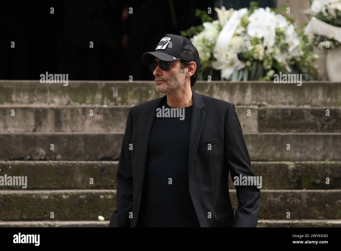 Paris, France. 06th Apr, 2024. Anthony Delon arriving to the funeral ...