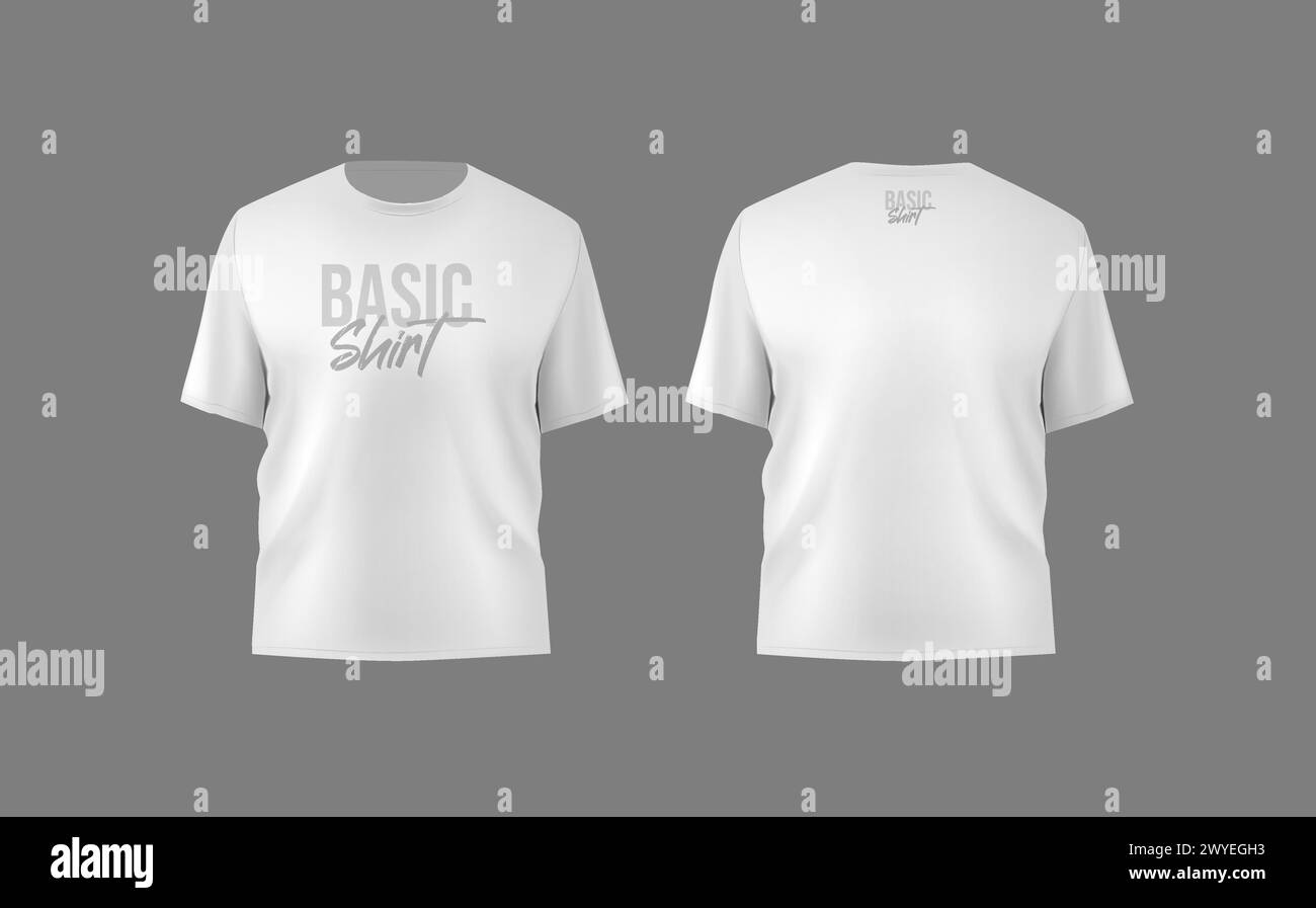Basic black male t-shirt realistic mockup. Front and back view. Blank ...