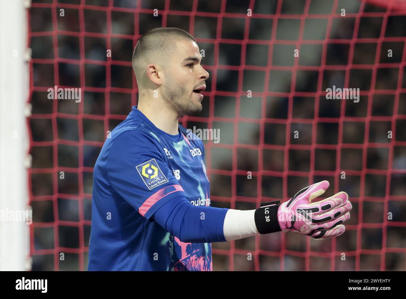 Lille goalkeeper Lucas Chevalier during the French championship Ligue 1 football match between ...