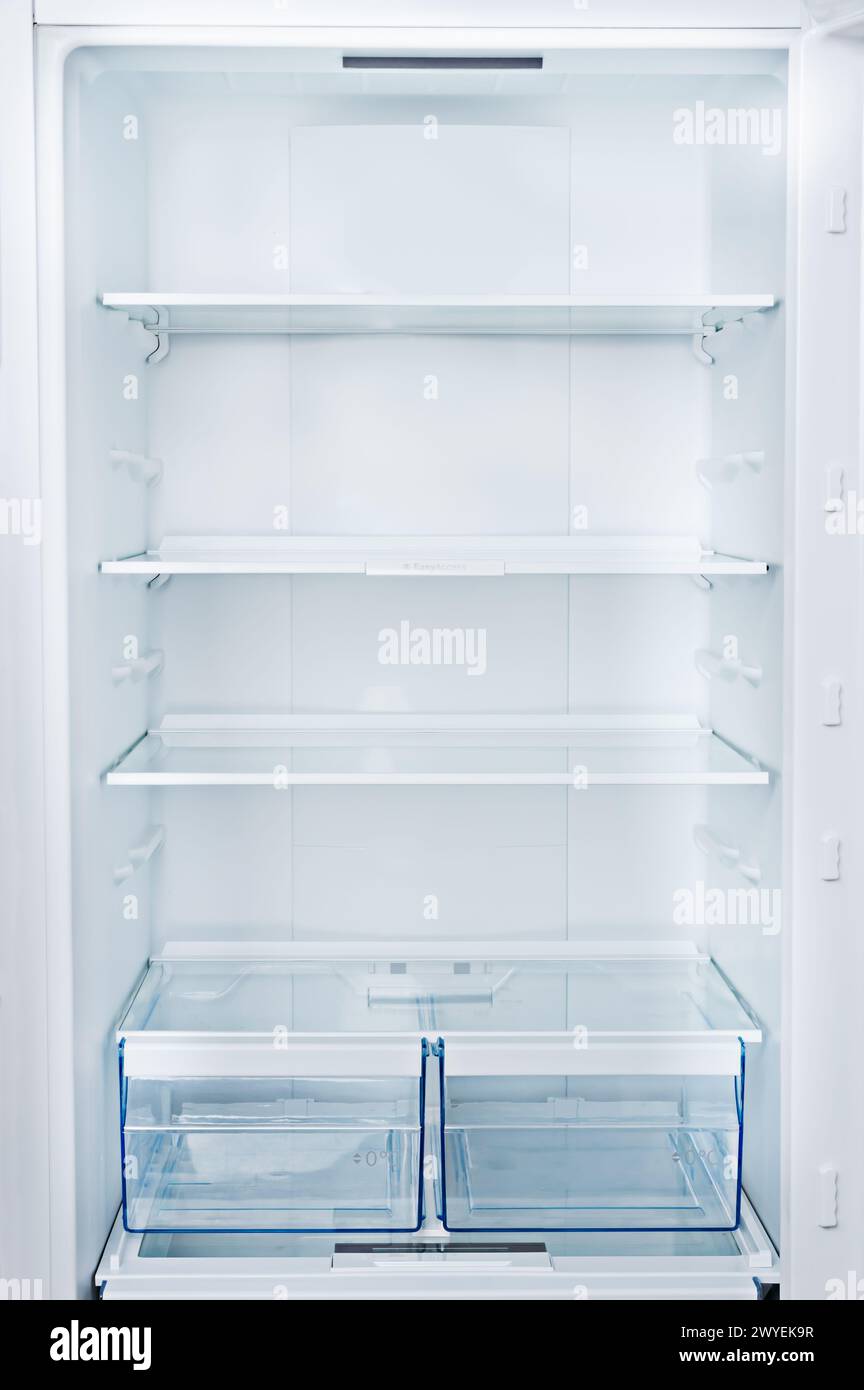 Empty Refrigerator with door open.Vertical photo and copy space Stock ...