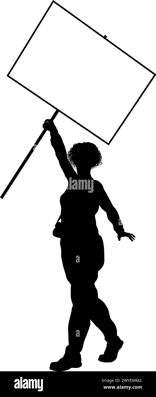 Protest Rally March Picket Sign Silhouette Person Stock Vector Image ...