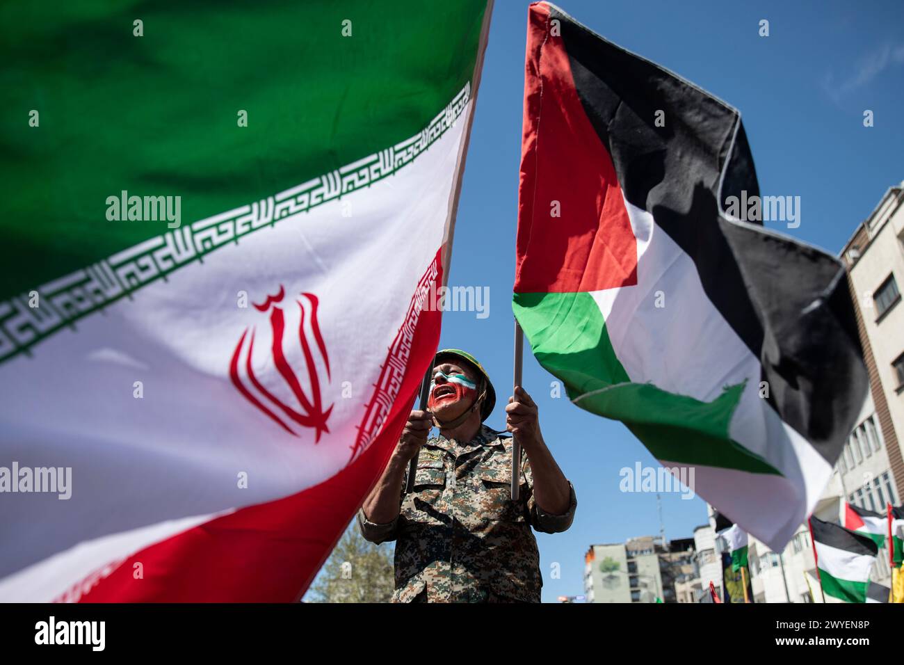 April 5, 2024, Tehran, Tehran, Iran: With his face painted in the ...