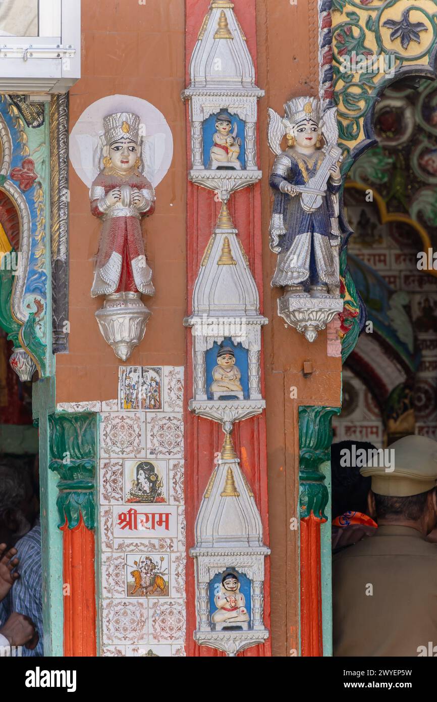 artistic temple pillars decorated with holy figures of god at day Stock ...