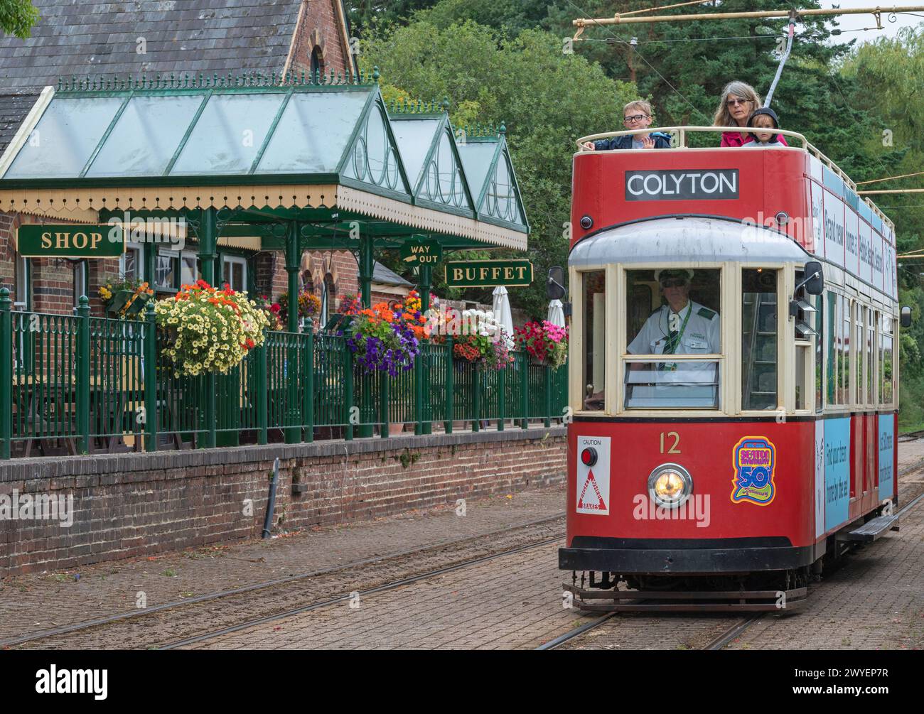 The number 12 Tram car in front of the quaint Colyton Station on Seaton ...
