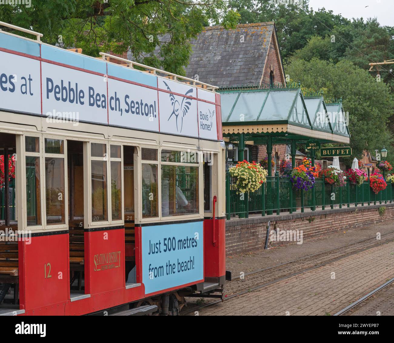 The number 12 Tram car in front of the quaint Colyton Station on Seaton ...