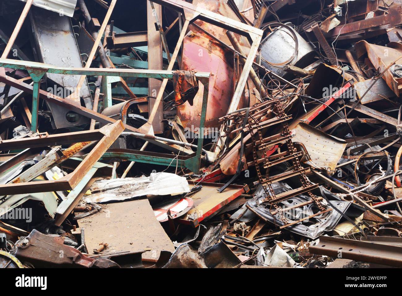 steel and non-ferrous metal structure. Unusable scrap metal of various ...