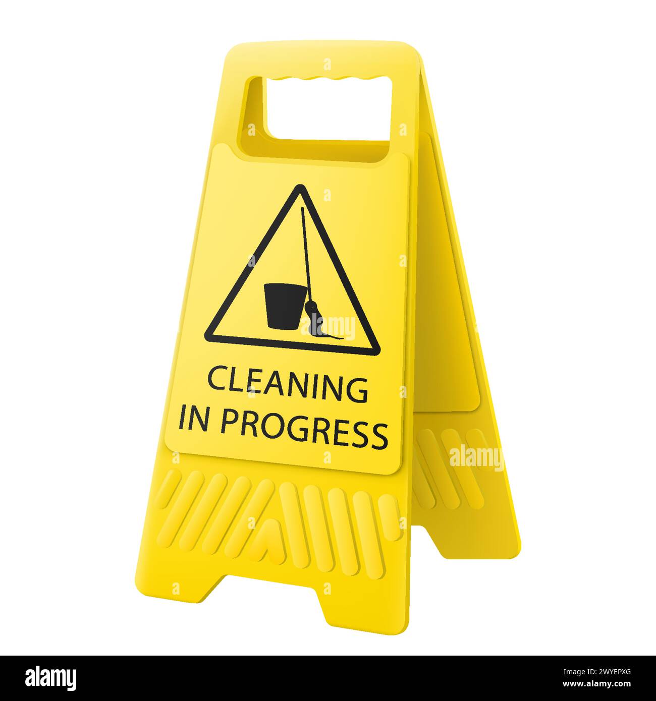 Cleaning in progress sign. Wet floor caution sign,isolated on white ...