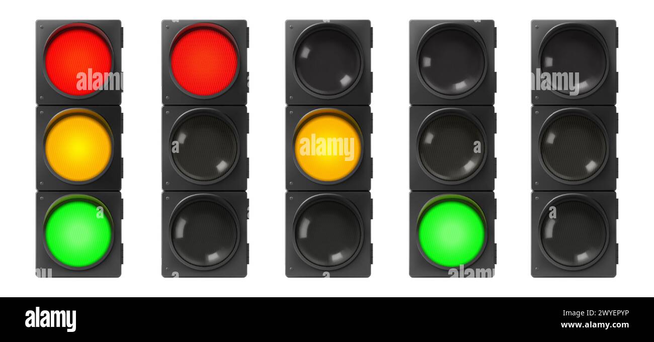 Set of Traffic Lights. Realistic electric lights with all three colors ...