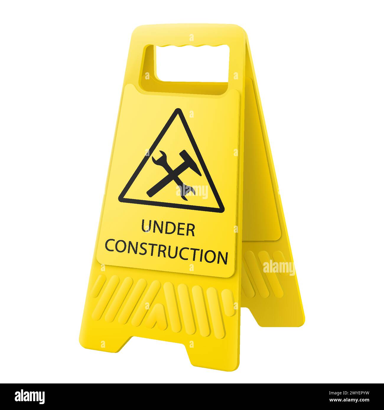 Under construction sign. Under construction warning sign. Yellow triangle sign with a crossed ...