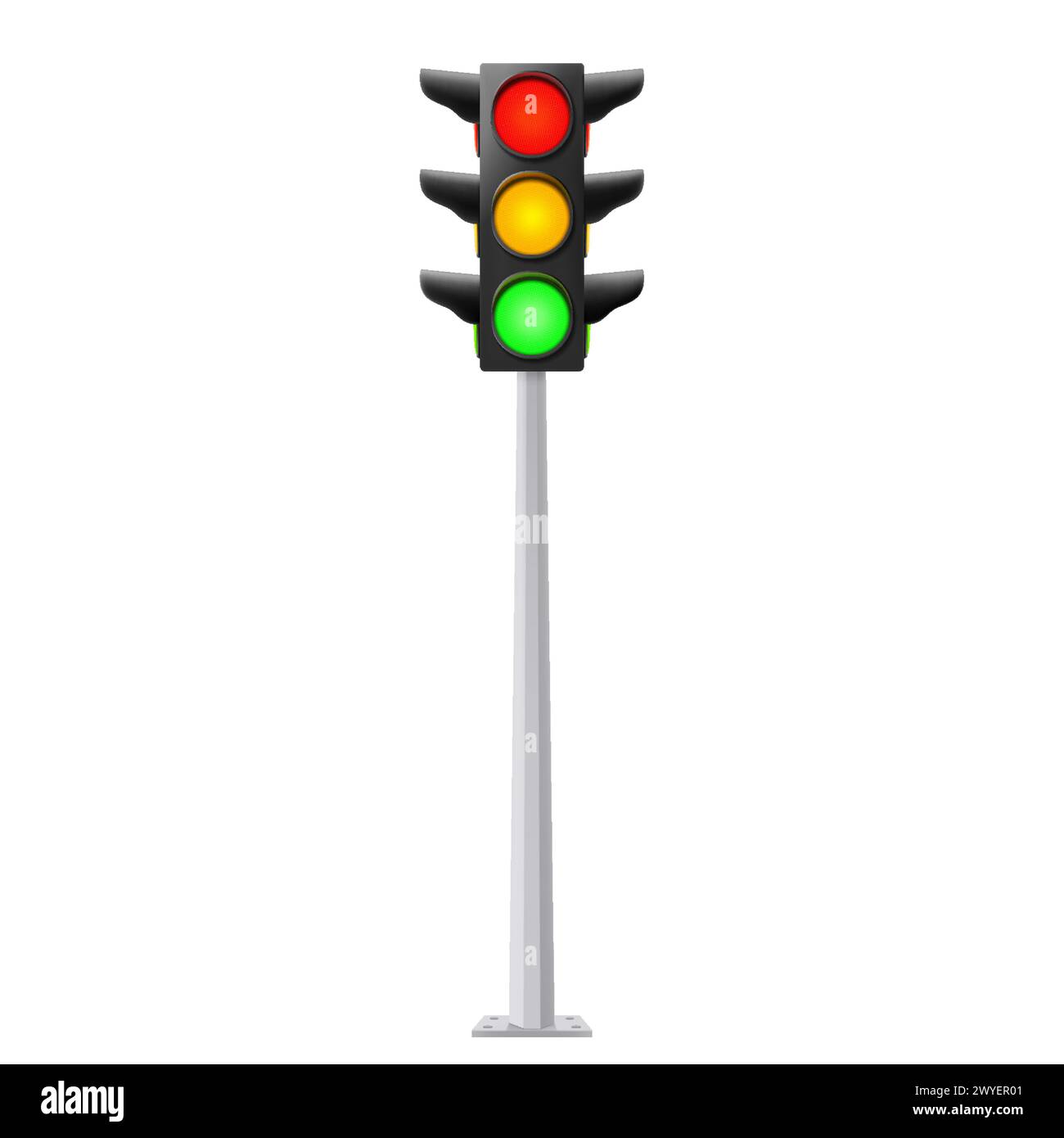 Traffic lights with all three colors on. Realistic 3d vector ...
