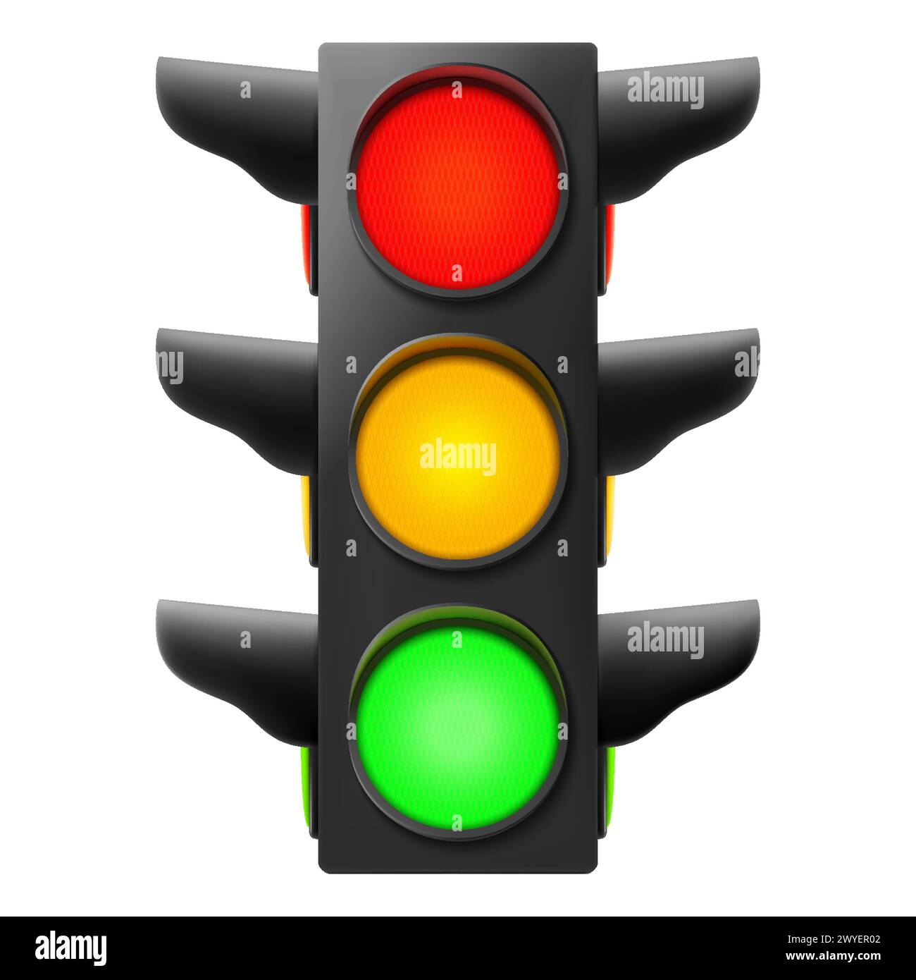 Traffic lights with all three colors on. Realistic 3d vector ...