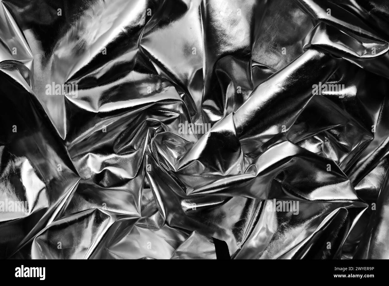 crumpled metallic reflector black and white background texture Stock ...