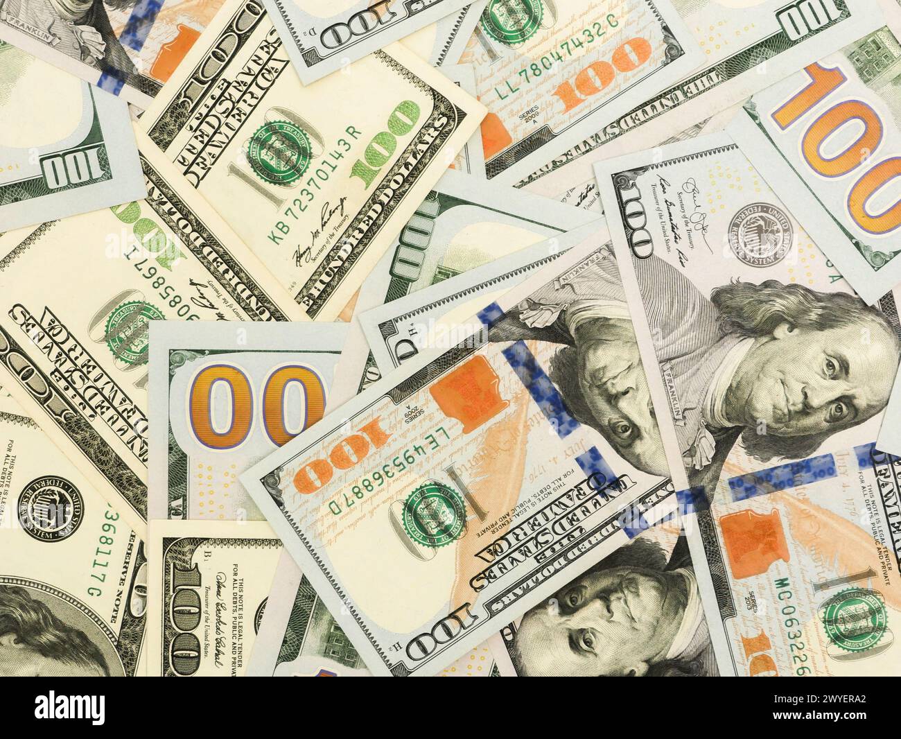 Banknotes of 100 American dollars top view, close-up Stock Photo - Alamy