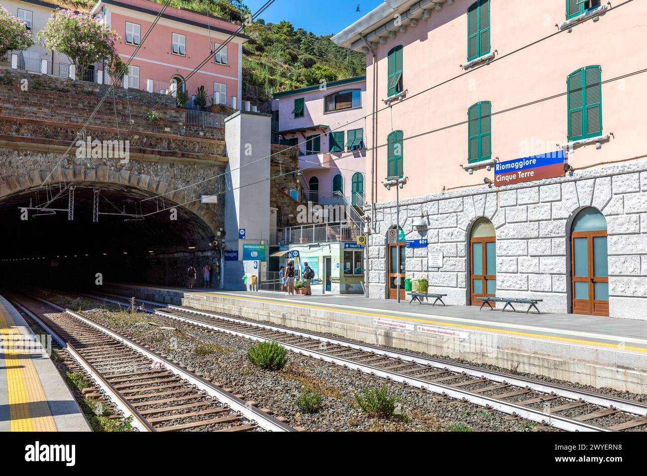 Riomaggiore, Italy - August 1, 2023: Train station with tunnel at ...